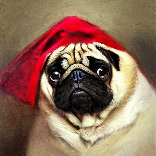 portrait of an evil pug wearing a red cape, by jeremy | Stable ...