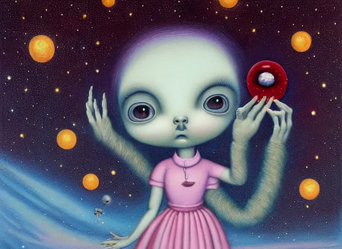 a cute alien girl holds the universe in her hand, an | Stable Diffusion ...