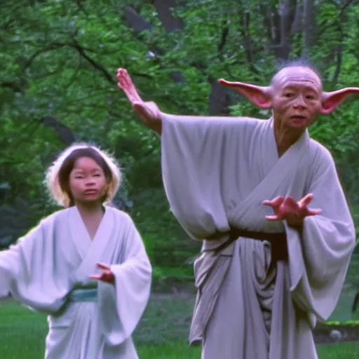 yoda practicing qi gong in front of a group of kids in | Stable ...