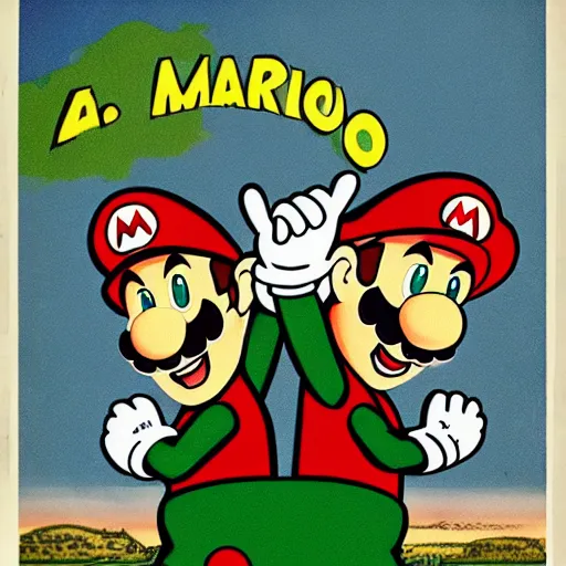 Mario and Luigi depicted in an old style propaganda | Stable Diffusion ...