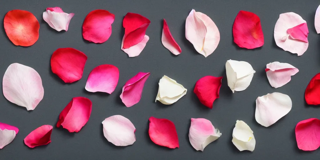 various kinds of separate rose petals, botanical | Stable Diffusion