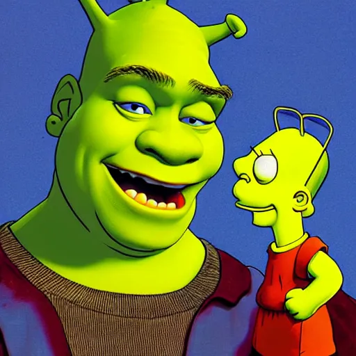 Shrek with bart simpsons head analog glitch art, | Stable Diffusion