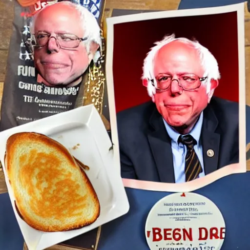 bernie sanders face burned onto a grilled cheese | Stable Diffusion ...