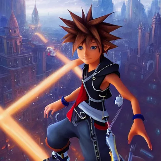 sora from kingdom hearts flying through a city, | Stable Diffusion ...
