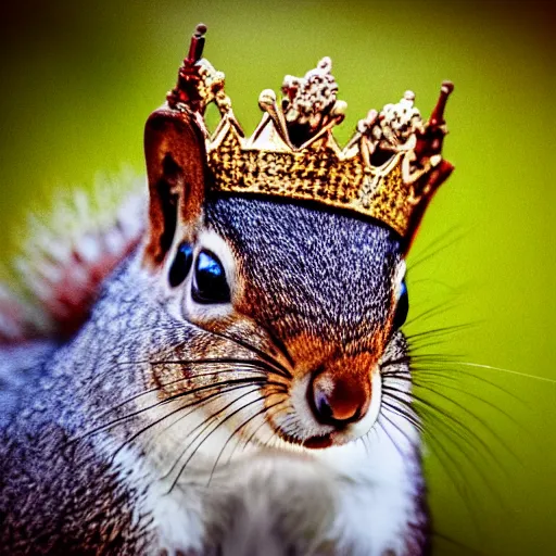 photorealistic picture of a squirrel wearing a crown | Stable Diffusion