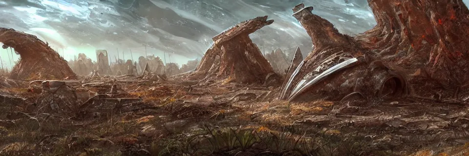 Dystopian alien landscape, mysterious technology | Stable Diffusion ...