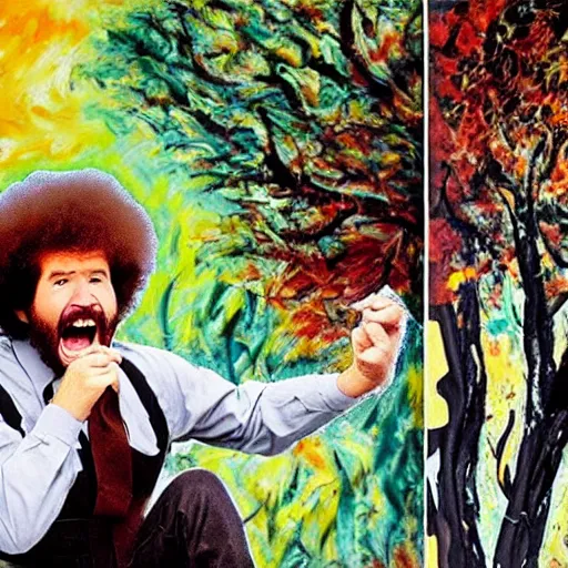 bob ross screaming at jackson pollock painting | Stable Diffusion | OpenArt