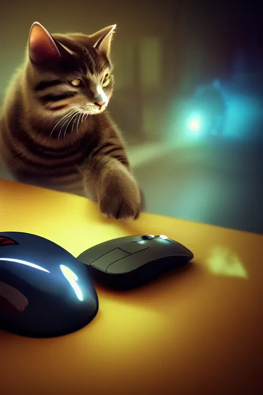 cat eating a computer mouse. cinematic, cyberpunk, | Stable Diffusion ...