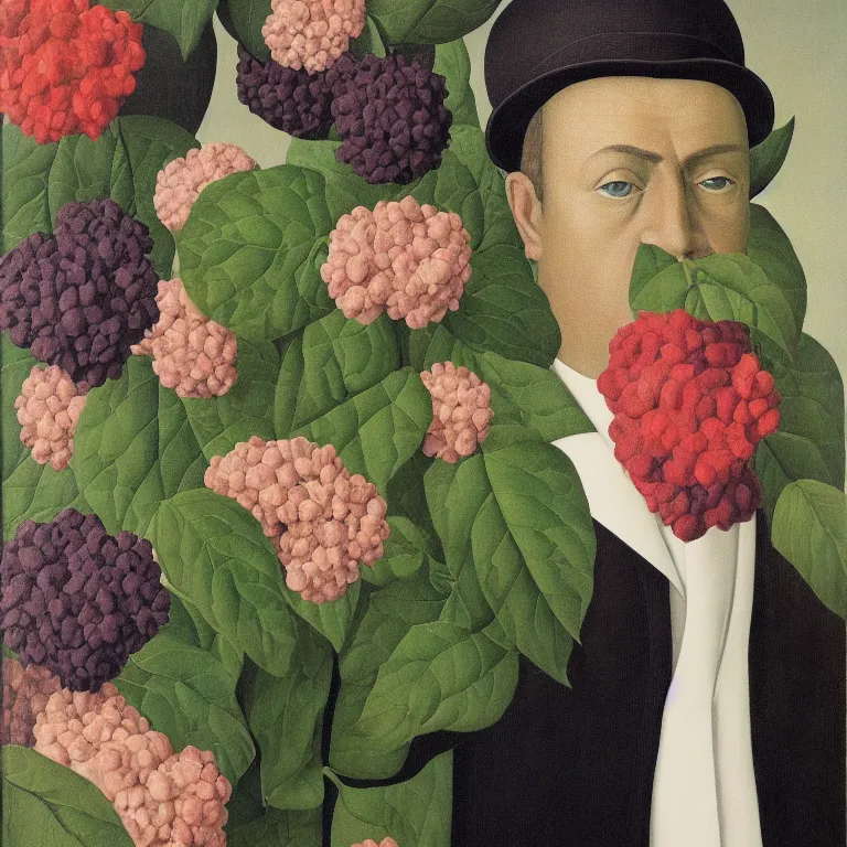 portrait of a man, skin is flowers and leaves, by rene | Stable Diffusion