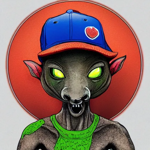 a dik dik monster with tattoos and wearing a baseball | Stable ...