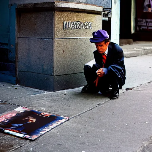 close up portrait of a sneaky man selling dvds from | Stable Diffusion ...
