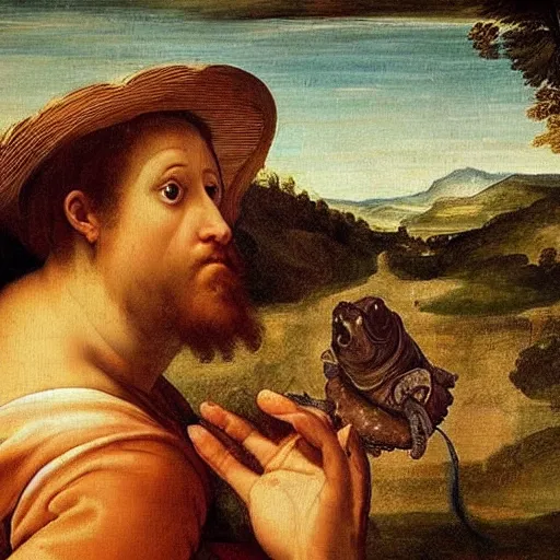 “a renaissance painting of a tortoise as a confused | Stable Diffusion