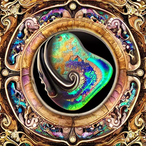 ornamental mask, Art Nouveau cresting oil slick waves, | Stable ...