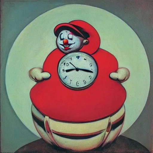 “morbidly obese clown with clocks as eyes. Intricate | Stable Diffusion