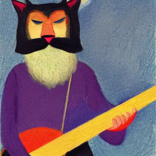 bearded cat playing sitar , crayon | Stable Diffusion