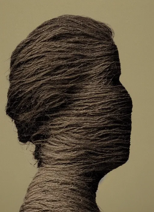 a woman's face in profile, made of strands of yarn, in | Stable Diffusion