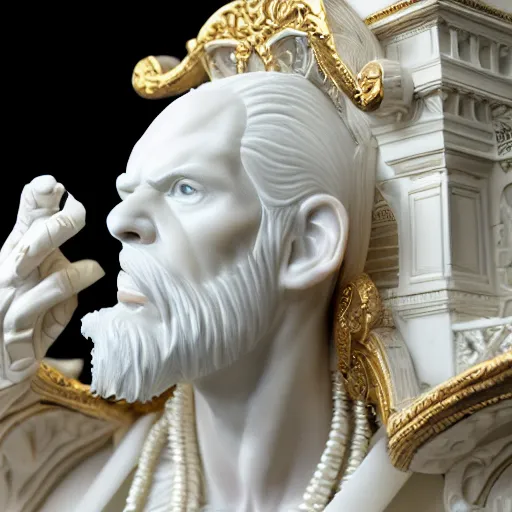 statue of ice t rap hero, carved white marble, inlaid | Stable Diffusion