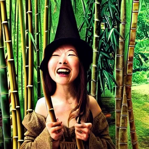 a witch with a bamboo head standing in front of a | Stable Diffusion ...