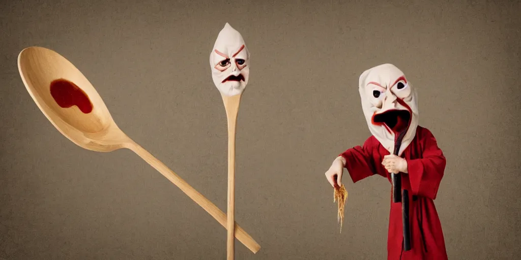 evil spoon wearing a robe holding a pitchfork | Stable Diffusion | OpenArt