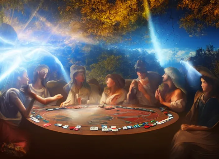 angels playing poker in the heaven clouds sky ligt | Stable Diffusion ...