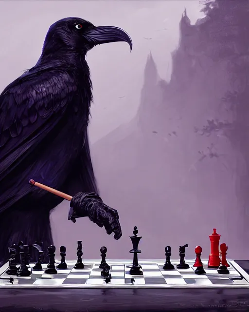 oil painting of Anthropomorphized raven playing chess, | Stable ...