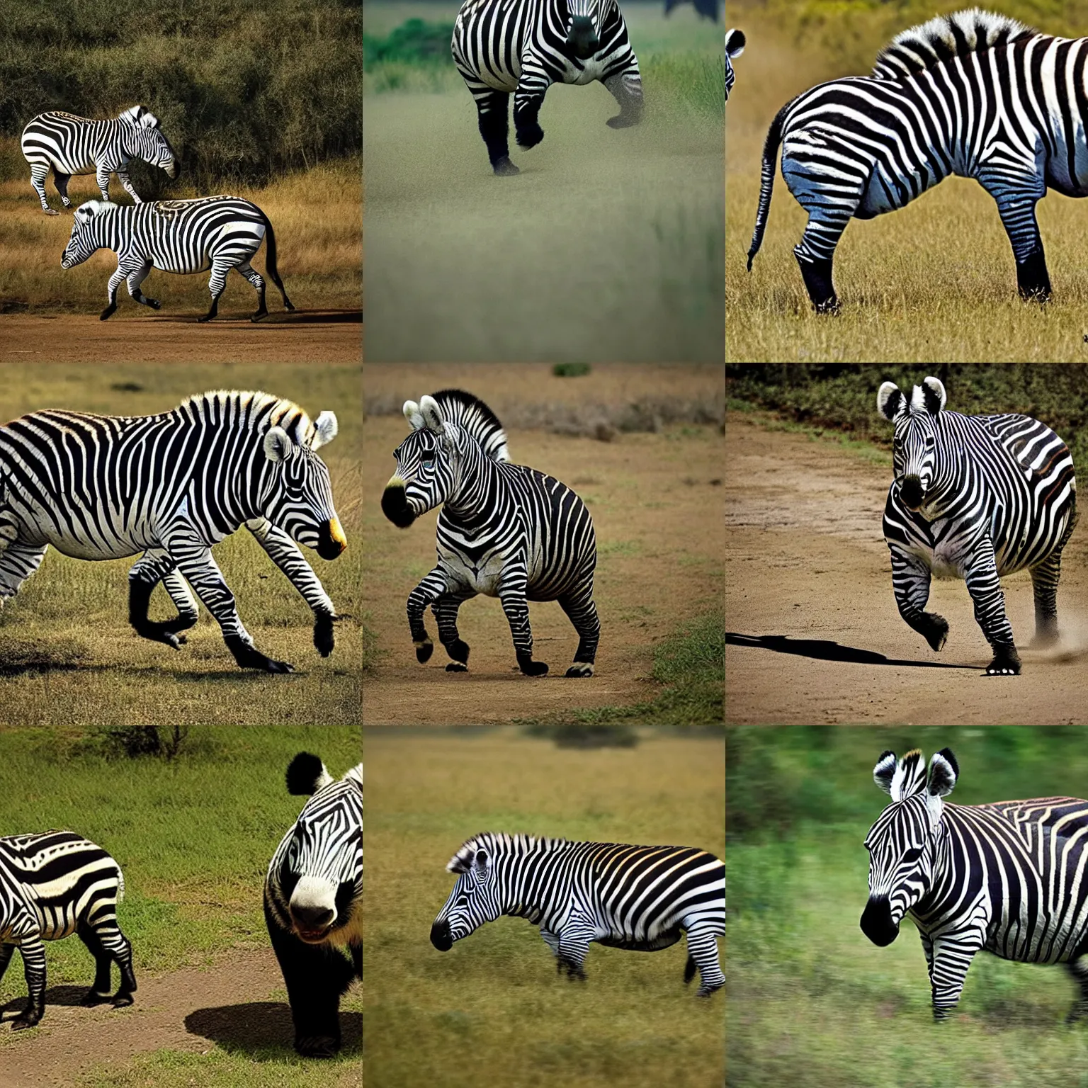 A zebra with a giant panda's head, running in | Stable Diffusion | OpenArt