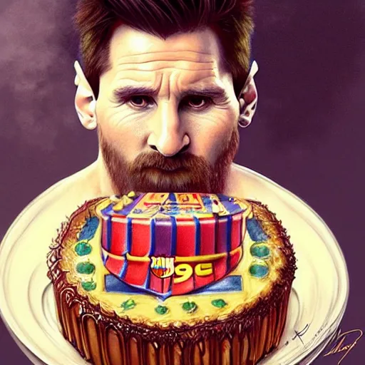 Lionel Messi eating his 35th birthday cake, D&D, | Stable Diffusion ...