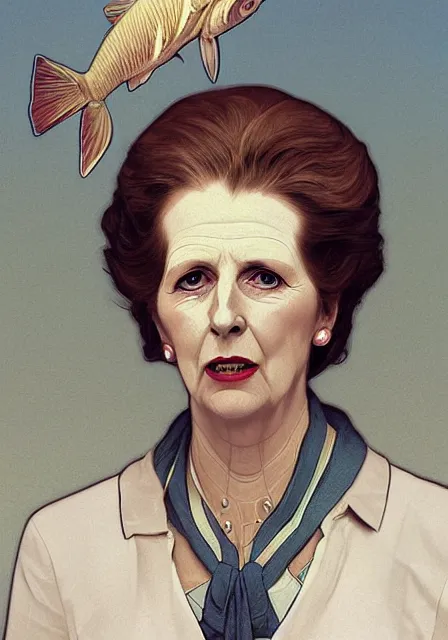 margaret thatcher angry at a fish, intricate, elegant, | Stable ...