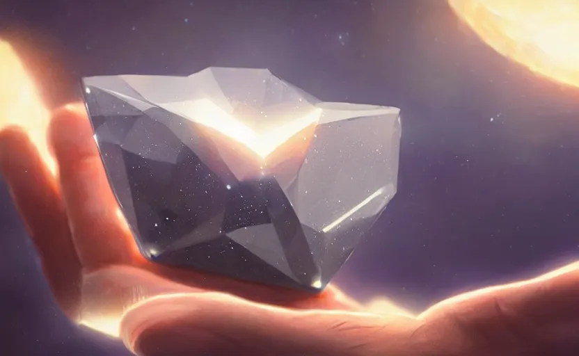 A hand holding a giant luminous diamond , digital | Stable Diffusion ...