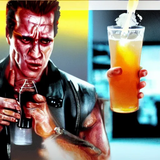 the terminator enjoying a glass of lemonade, hyper | Stable Diffusion ...