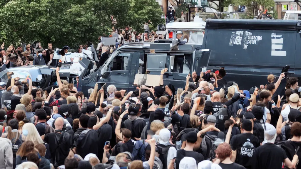 a riot van shows up at a public demonstration | Stable Diffusion | OpenArt