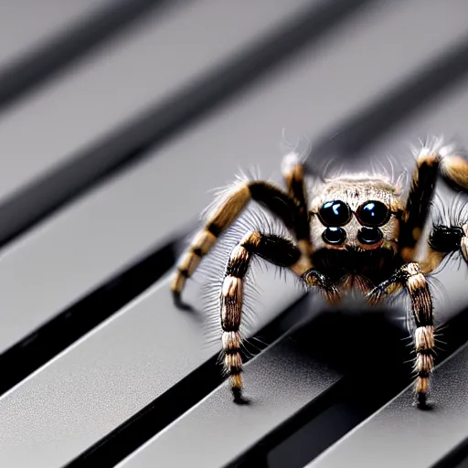 a jumping spider using minituarized computer keyboard, | Stable ...