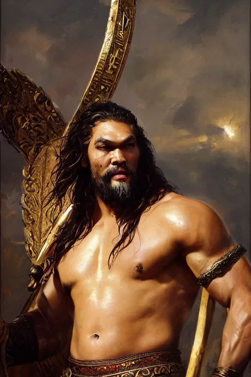 beautiful portrait oil painting, jason momoa conan the | Stable ...
