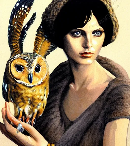 painting of rachel from blade runner, holding owl in | Stable Diffusion ...