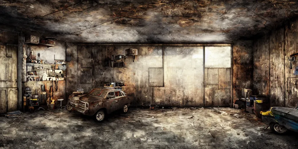 small mechanic garage interior inside an African | Stable Diffusion
