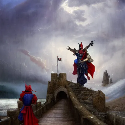 The jester Knight leaving the castle through the | Stable Diffusion ...