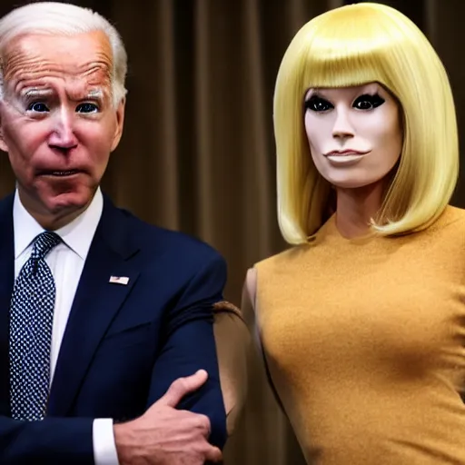 photograph of a an alien wearing a blond wig and a red | Stable ...