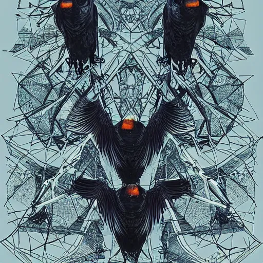 crows at a architectural complex with ana occult witch | Stable Diffusion