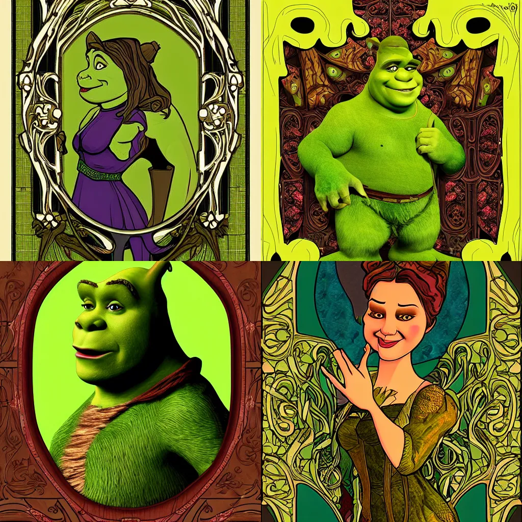 shrek in art nouveau style highly detailed digital art | Stable ...