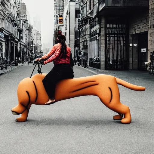 woman riding a giant dog in the city, trending on | Stable Diffusion ...