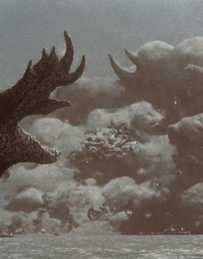 a filmstill of a north korean monster movie, kaiju - | Stable Diffusion