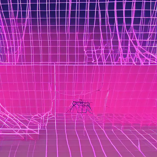 pink wireframe cyberpunk ocean over neon mountain range | Stable Diffusion | OpenArt