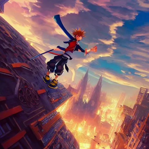sora from kingdom hearts flying through a city, | Stable Diffusion ...