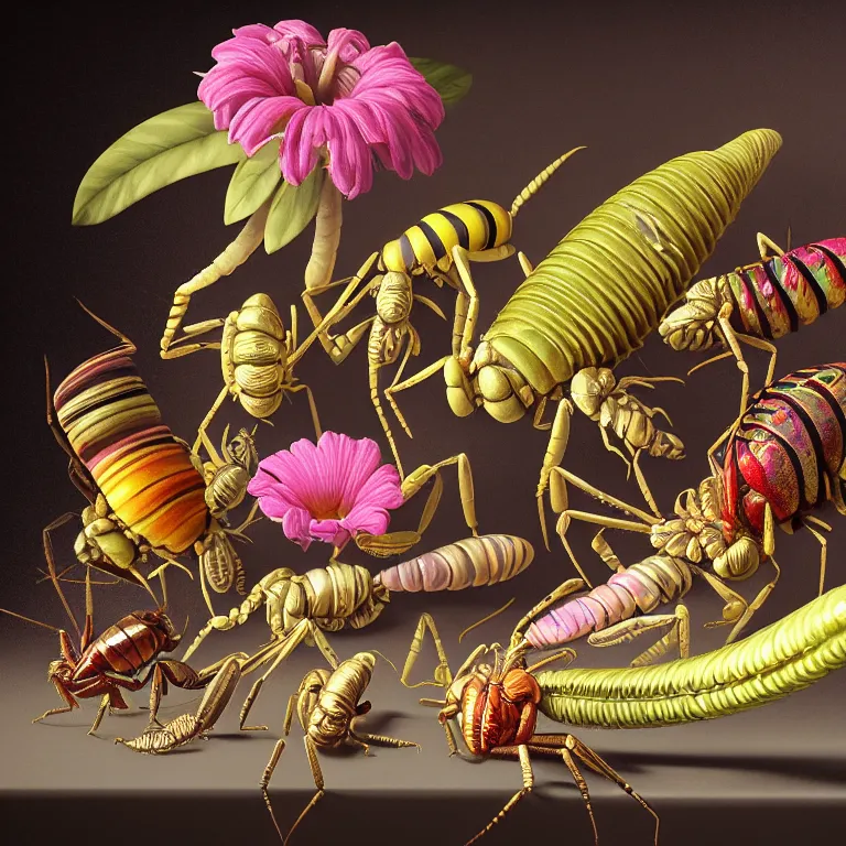 still life surreal alien insects, alien insect, | Stable Diffusion