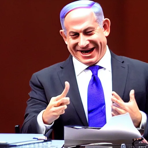 benjamin netanyahu laughing hysterically at computer | Stable Diffusion ...