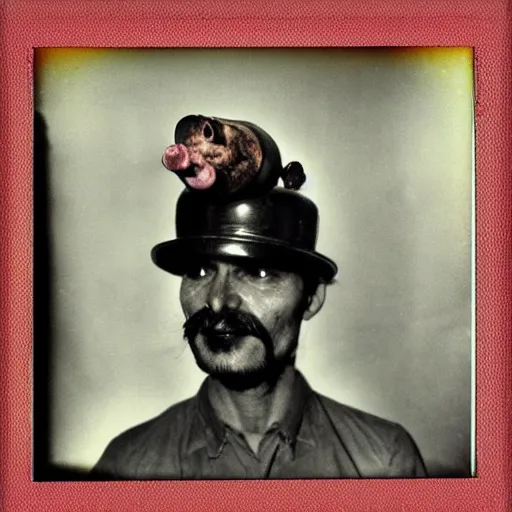 polaroid man with decapitated pig head fixed to his | Stable Diffusion ...