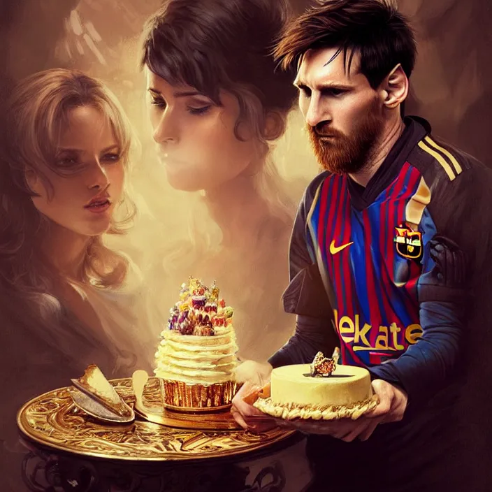 Lionel Messi eating his 35th birthday cake, D&D, | Stable Diffusion ...