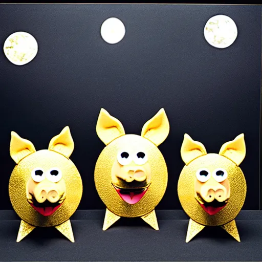 studio photograph of a three pigs wearing a gold | Stable Diffusion ...