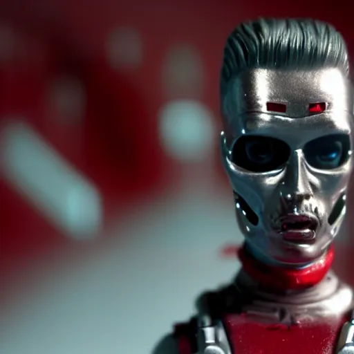 The T800 terminator wears a red woman dress, 4k, ultra | Stable Diffusion