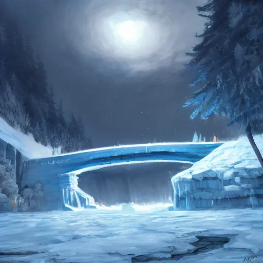 a painting of an ice bridge over a body of water at | Stable Diffusion